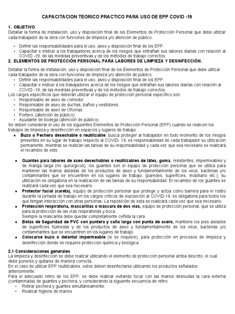 Capacitacion Teorico Practico para Uso de Epp Covid | PDF | Lavado de manos | Guante