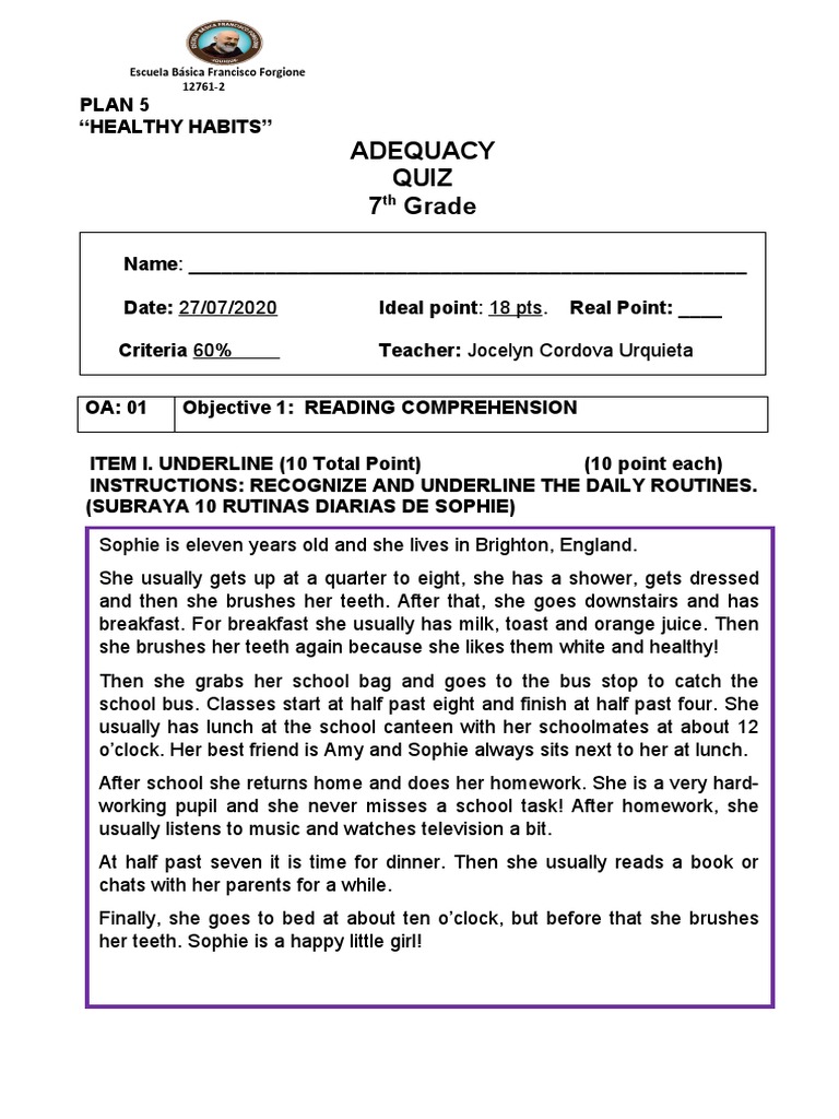 7th-PLAN 5-QUIZ CON ADECUACIÓN | PDF