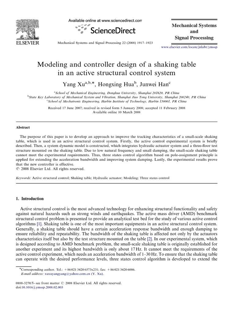 Modeling and controller design of a shaking table | PDF | Control Theory | Bandwidth (Signal ...