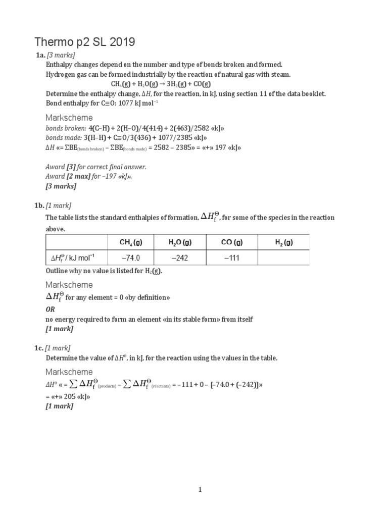 Thermo p2 SL 2019: Markscheme | PDF | Enthalpy | Chemical Reactions