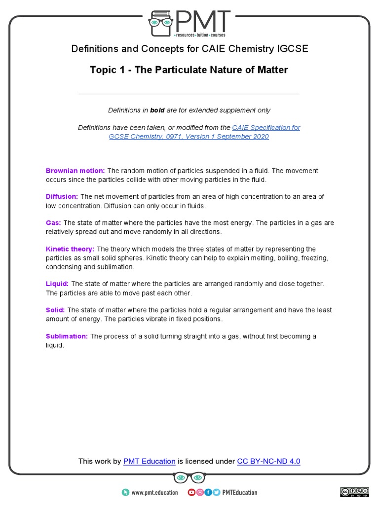 Definitions - Topic 1 The Particulate Nature of Matter - CAIE Chemistry ...