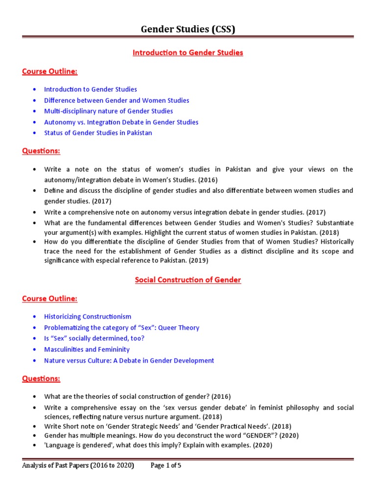 Gender Studies CSS Syllabus Overview | PDF | Gender And Development ...