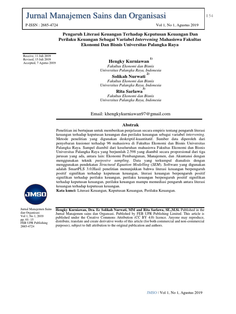 Pengaruh Literasi Keuangan Terhadap Keputusan Keuangan Dan Perilaku Keuangan Sebagai Variabel ...