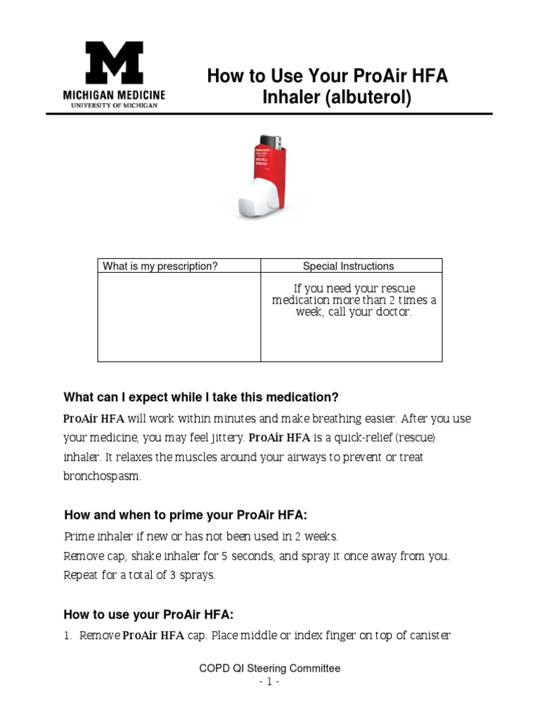 Pro Air HFA | PDF | Breathing | Medical Treatments