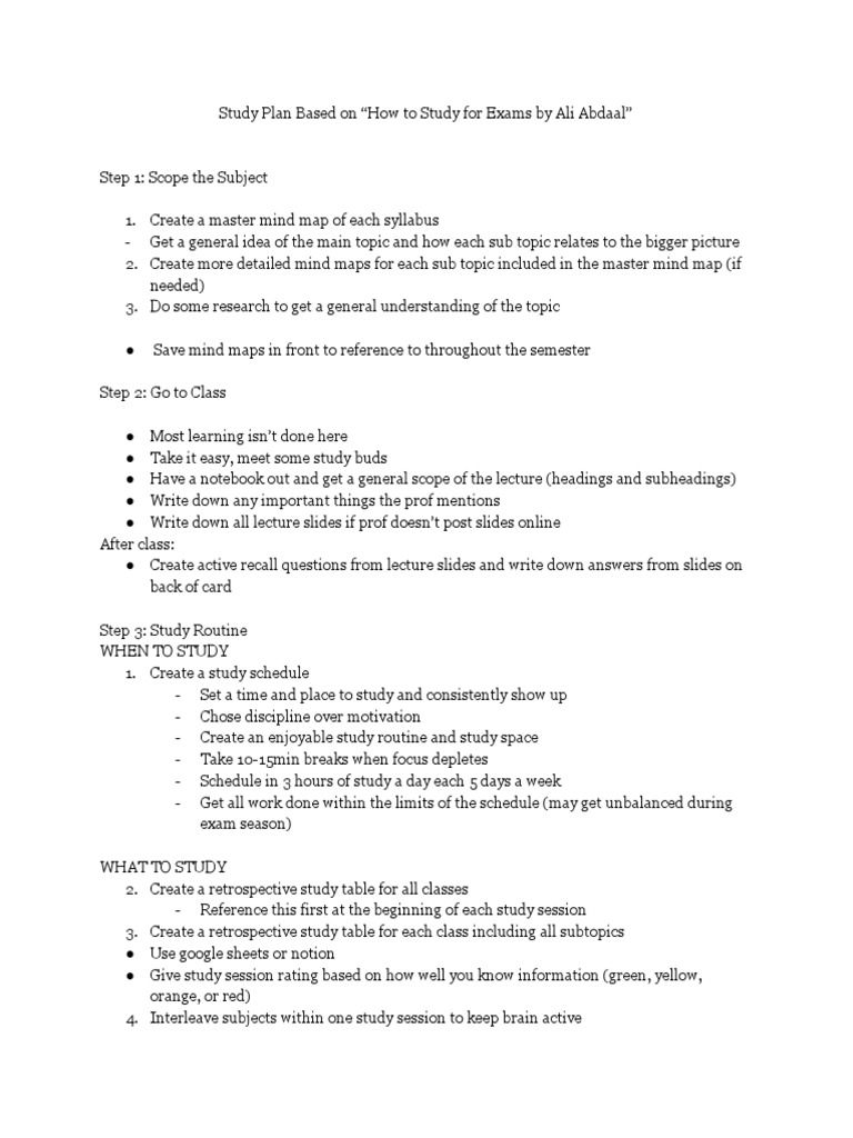 Exam Study Plan Inspired by Ali Abdaal | PDF | Mental Processes | Learning