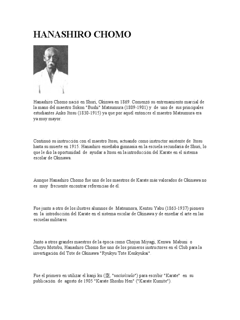 Hanashiro Chomo: Pionero del Karate en Okinawa | PDF