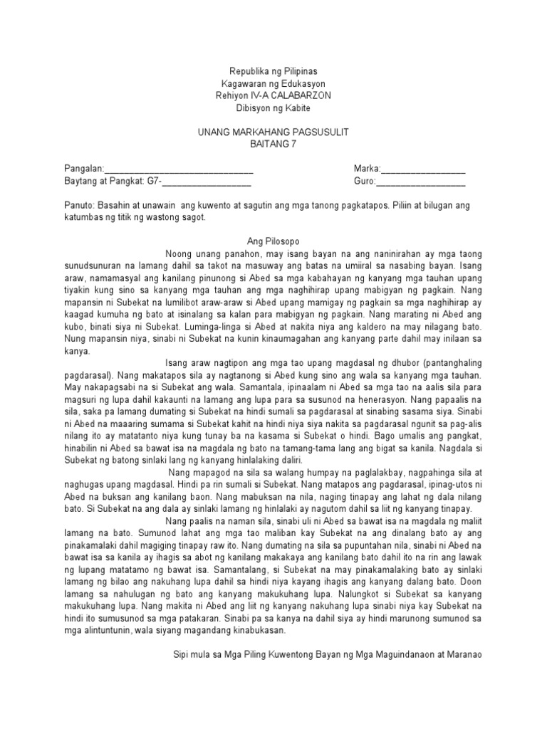 1st Quarter Filipino 7 | PDF