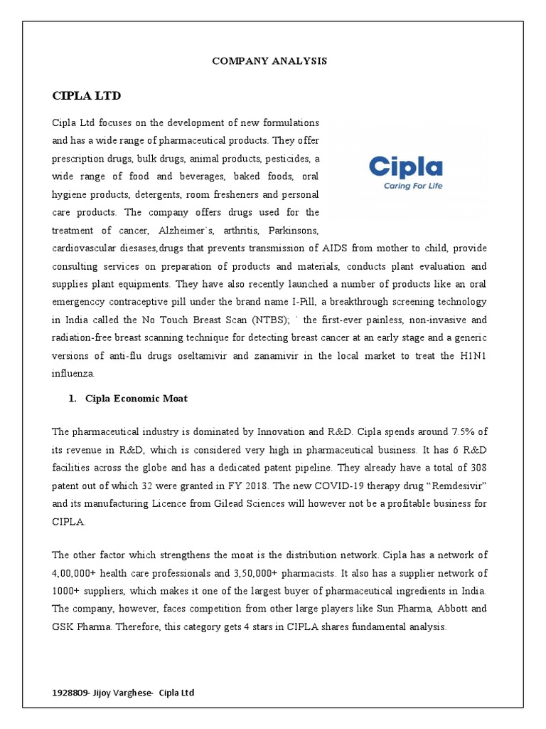 Cipla LTD: Company Analysis | PDF | Generic Drug | Financial Accounting