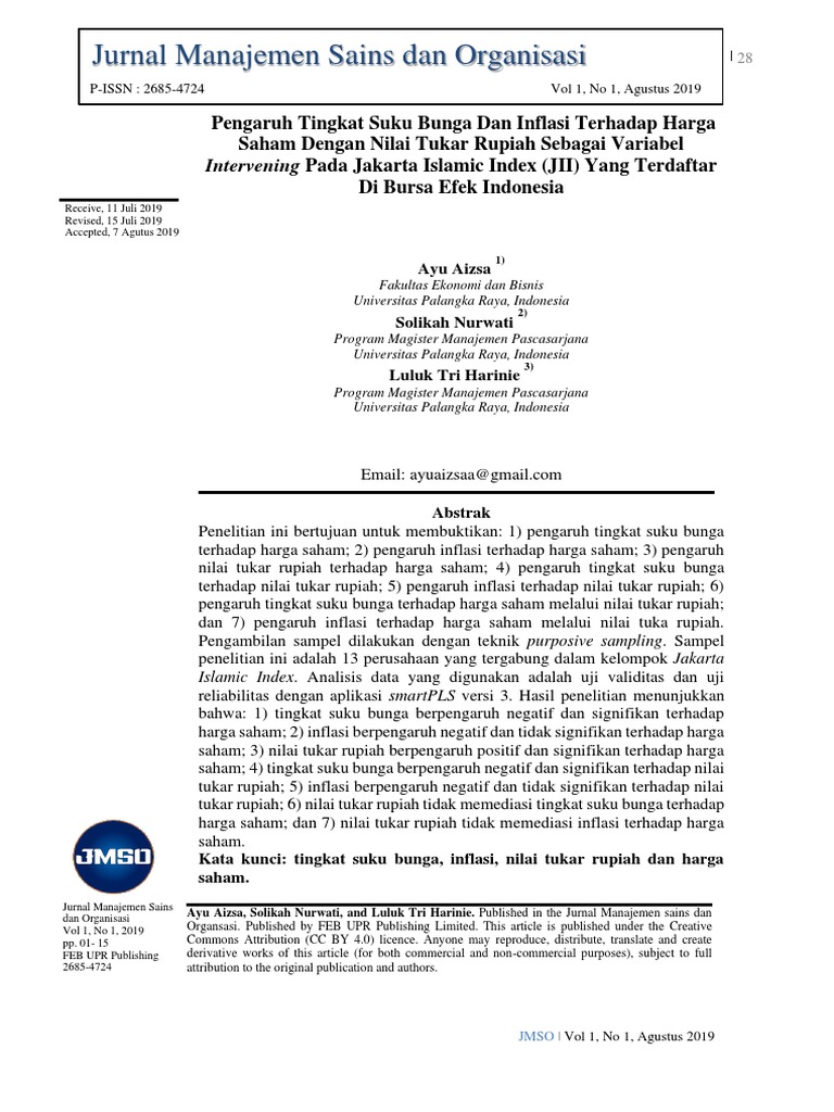 Pengaruh Tingkat Suku Bunga Dan Inflasi Terhadap Harga Saham Dengan Nilai Tukar Rupiah Sebagai ...