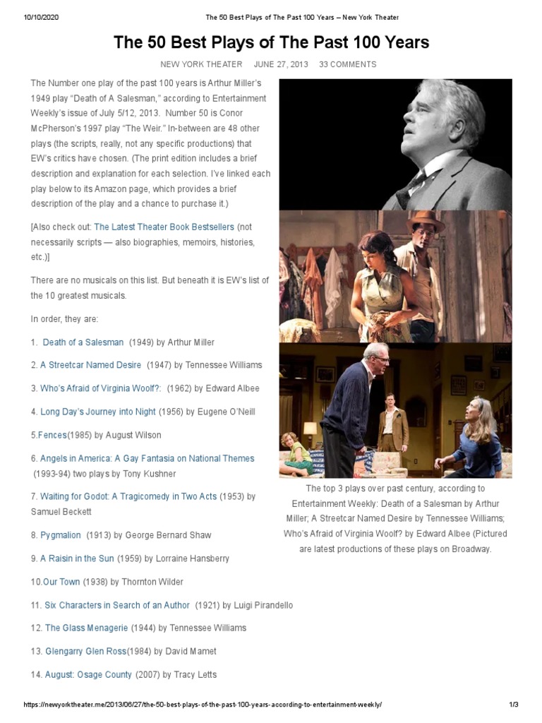 The 50 Best Plays of The Past 100 Years - New York Theater | PDF ...