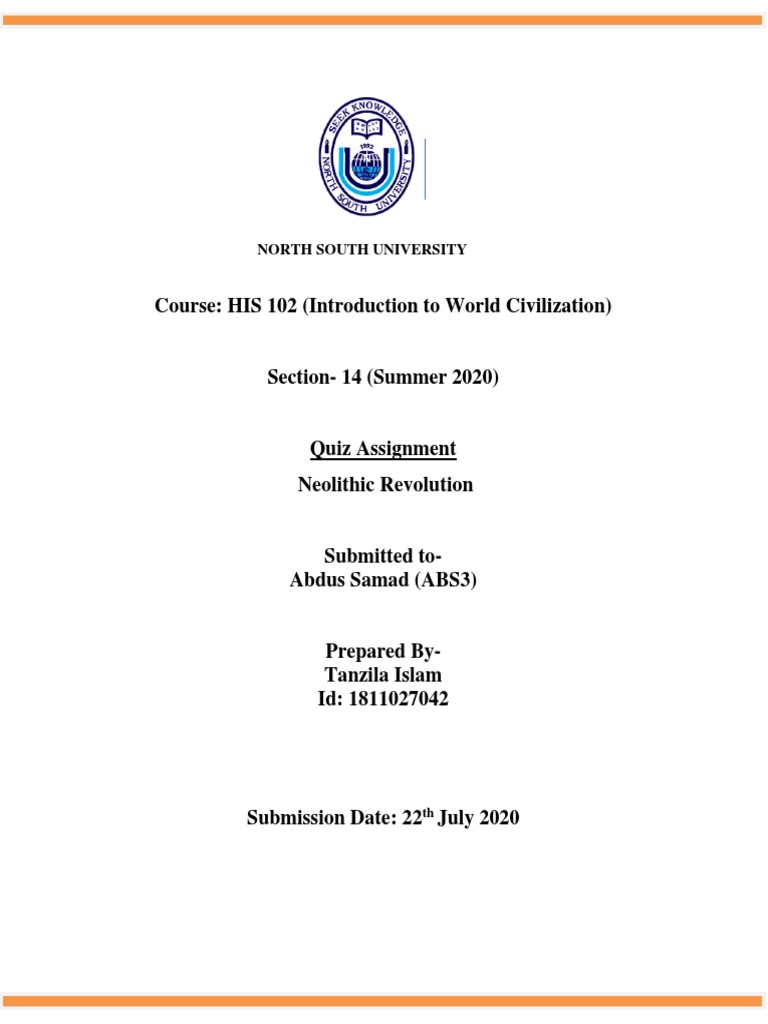 Assignment His102neolithic Revolution Pdf Neolithic Domestication
