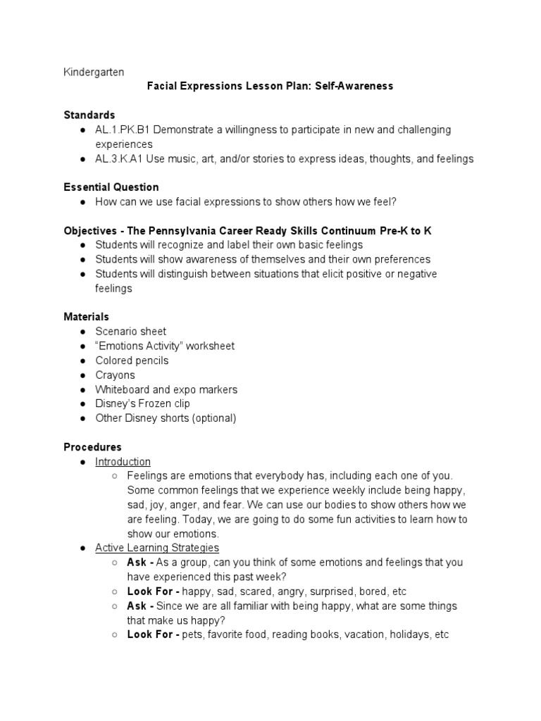 Sel Lesson Plan | PDF | Facial Expression | Emotions