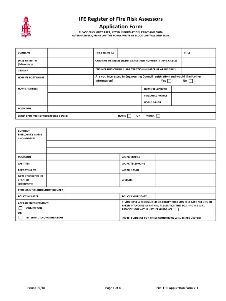 IFE Register of Fire Risk Assessors Application Form | PDF | Government ...