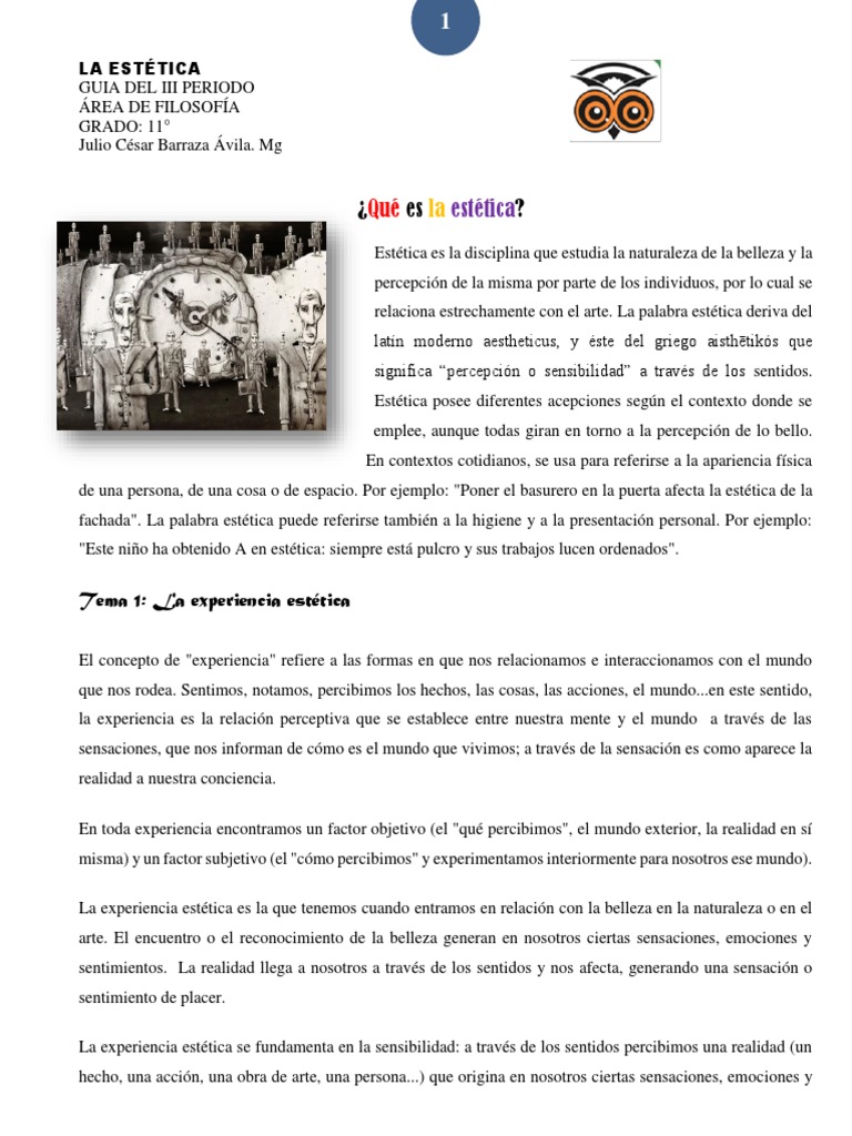 Guía de Estética y Arte para 11° Grado | PDF | Platón | Belleza