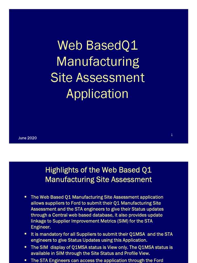 Web Basedq1 Manufacturing Site Assessment Application: June 2020 | PDF ...