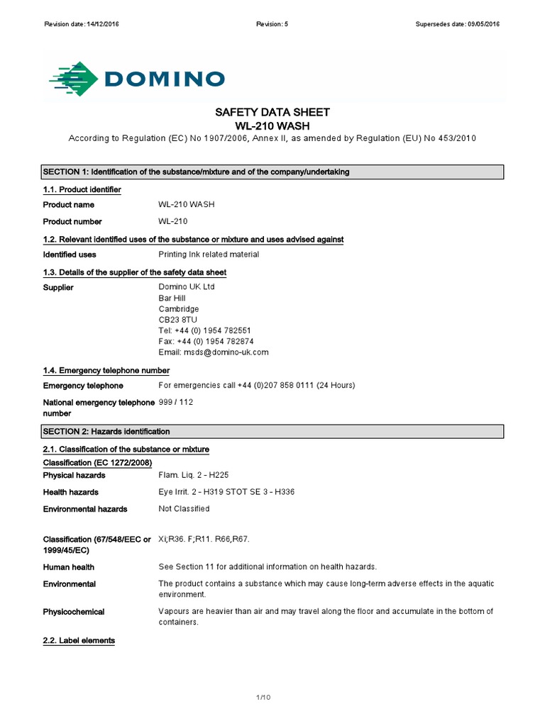 WL-210 WASH-English (UK & ROI) | PDF | Dangerous Goods | Firefighting