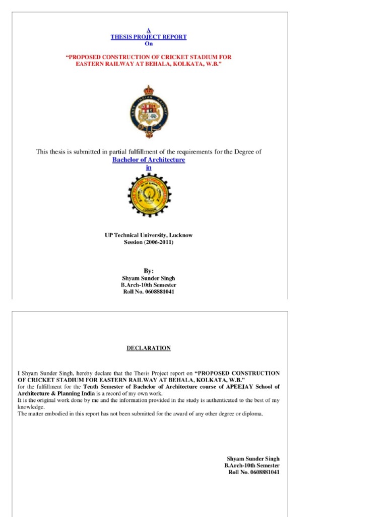 Thesis Project On International Cricket Stadium | PDF