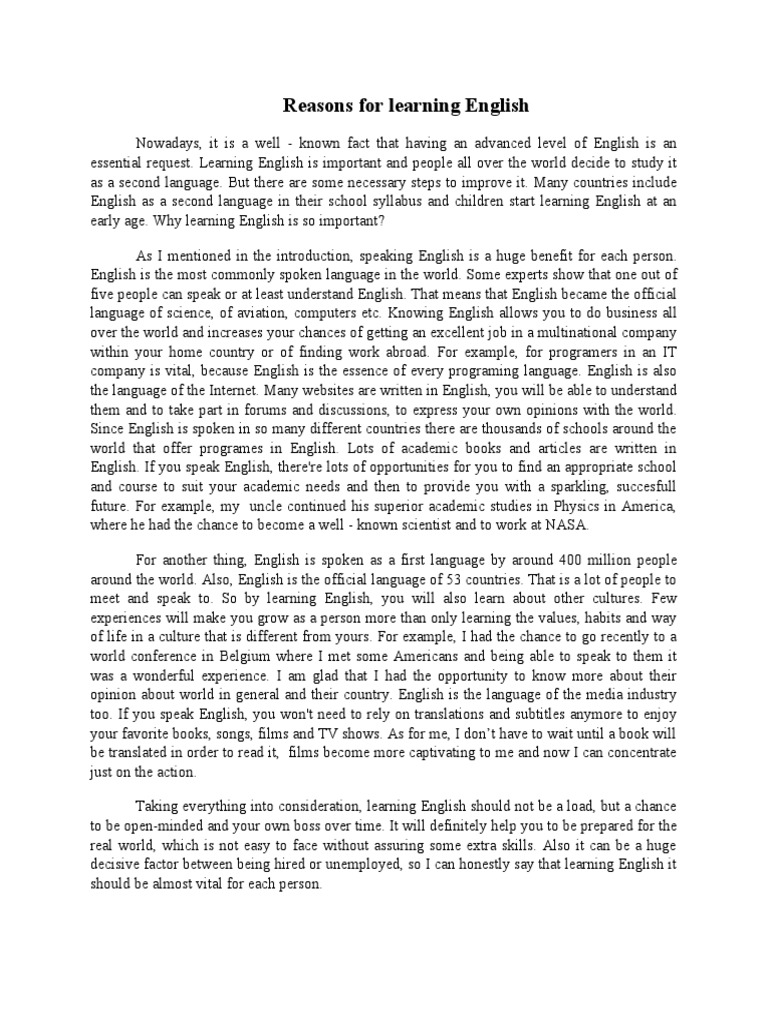 Reasons For Learning English | PDF | English Language | Learning