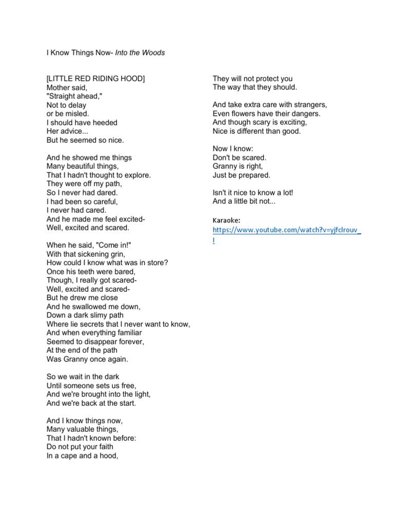 I Know Things Now Lyrics PDF | PDF