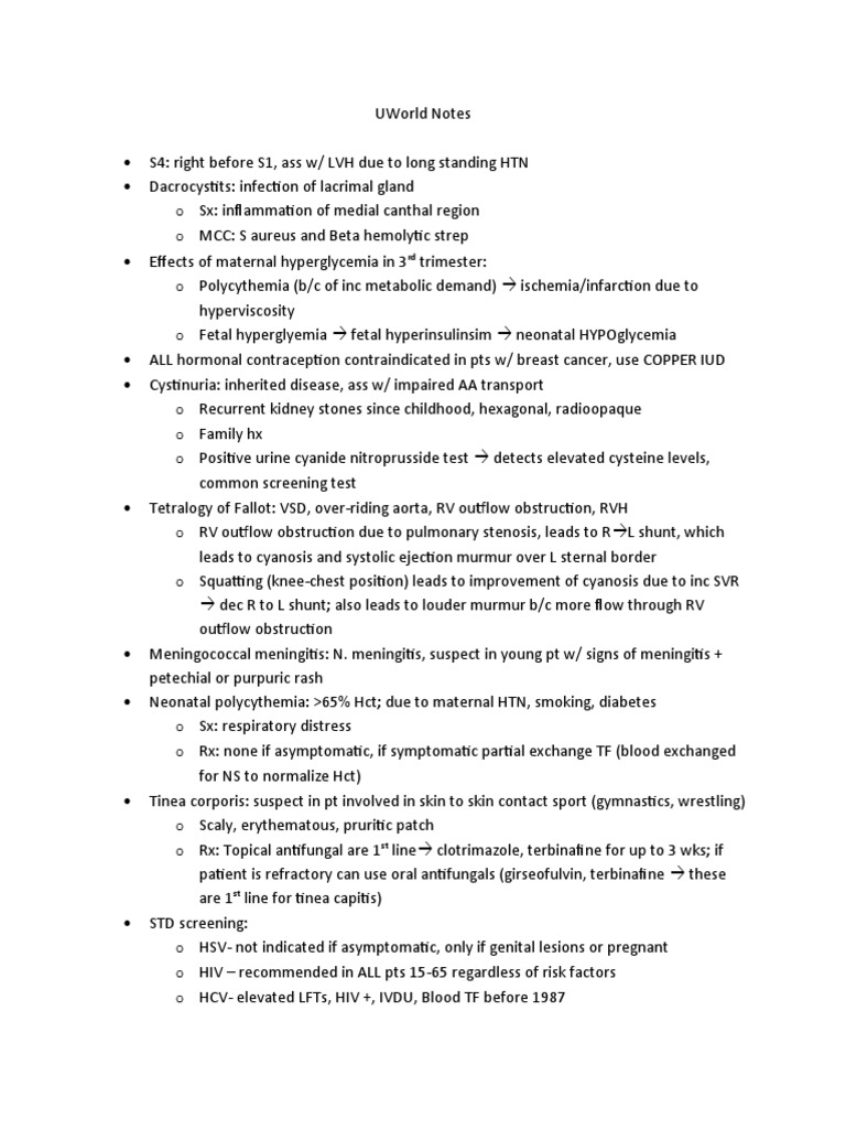 USMLE Step 2 UWorld Notes | PDF | Medical Specialties | Diseases And ...