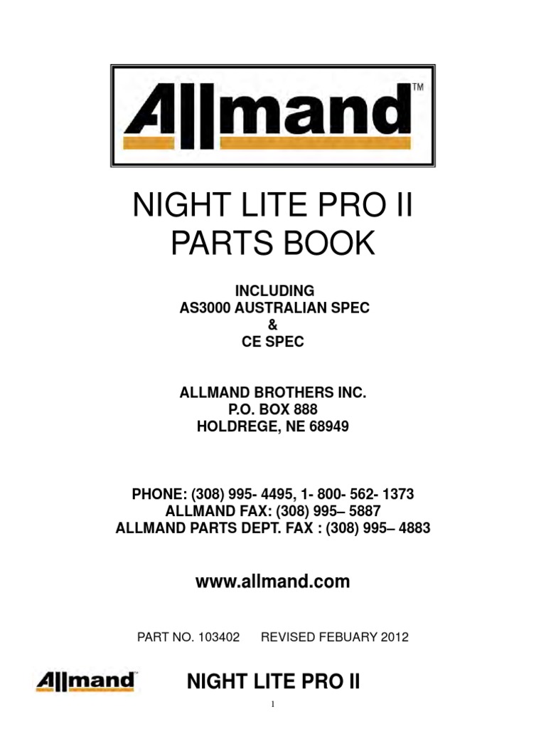 ALLMAND Night-Lite PRO II Parts Manual | PDF | Vehicle Technology ...