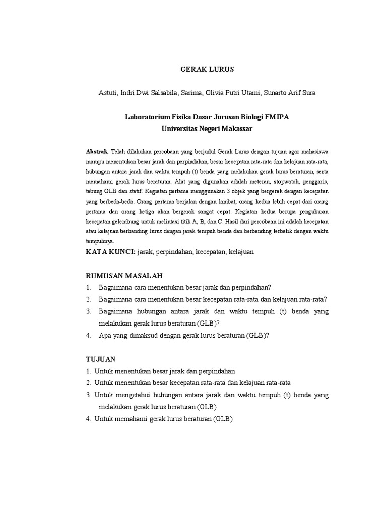 Laporan Praktikum Gerak Lurus PDF | PDF | Metode & Bahan Ajar
