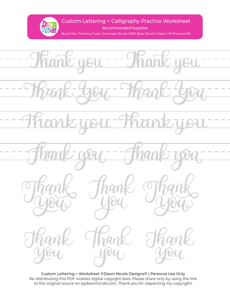 Thank You Lettering Worksheet PDF | PDF