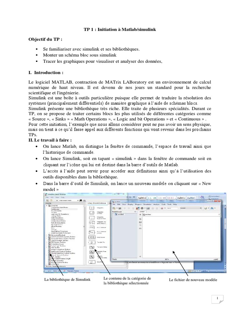 Initiation à Simulink : TP et Graphiques | PDF | MATLAB | Bibliothèque logicielle