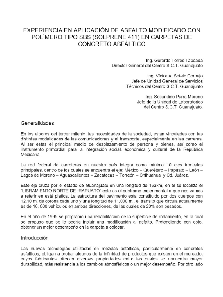 Experiencia en Aplicación de Asfalto Modificado Con Polímero Tipo SBS ...