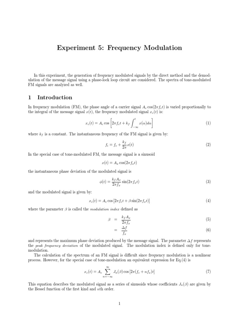 Experiment 5: Frequency Modulation: T) Is Varied Proportionally To | PDF | Frequency Modulation ...