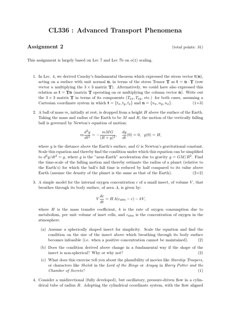 CL336: Advanced Transport Phenomena: Assignment 2 | PDF | Fluid ...