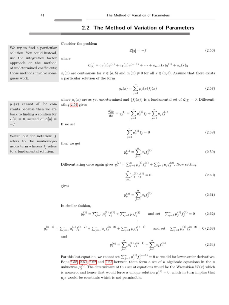 Method of Var of Parameters | PDF | Ordinary Differential Equation ...