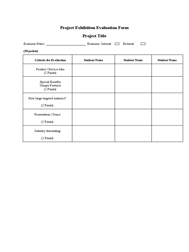 Project Exhibition Evaluation Criteria | PDF