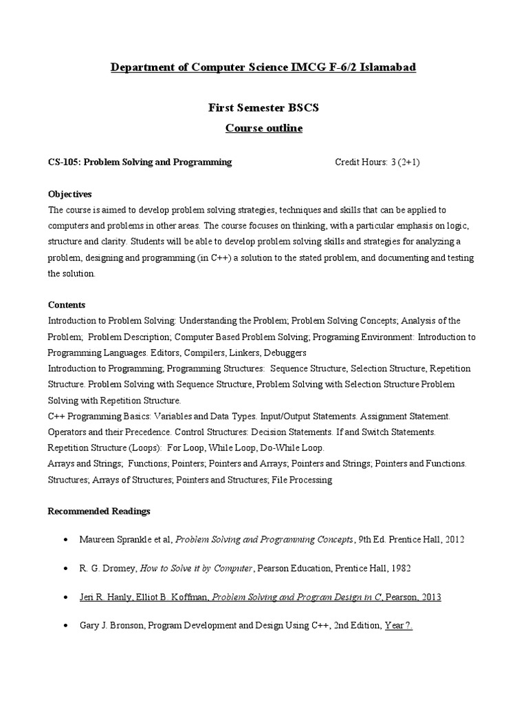 1st Semester CS Course Outlines PROGRAMING | PDF