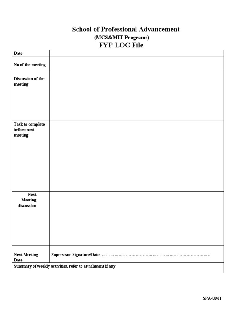 School of Professional Advancement FYP-LOG File: (MCS&MIT Programs) | PDF