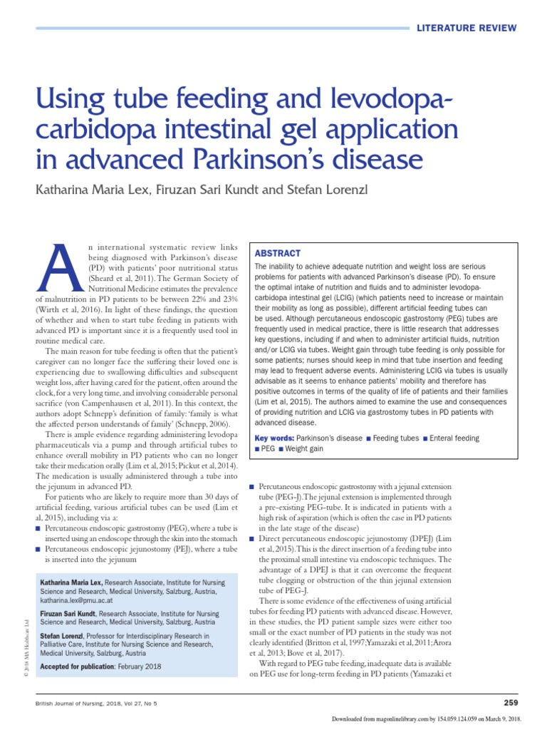 Using Tube Feeding and Levodopa-Carbidopa Intestinal Gel Application in ...