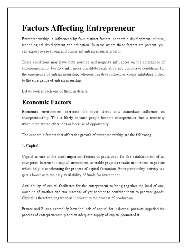 Factors Affecting Entrepreneur | PDF | Caste | Entrepreneurship
