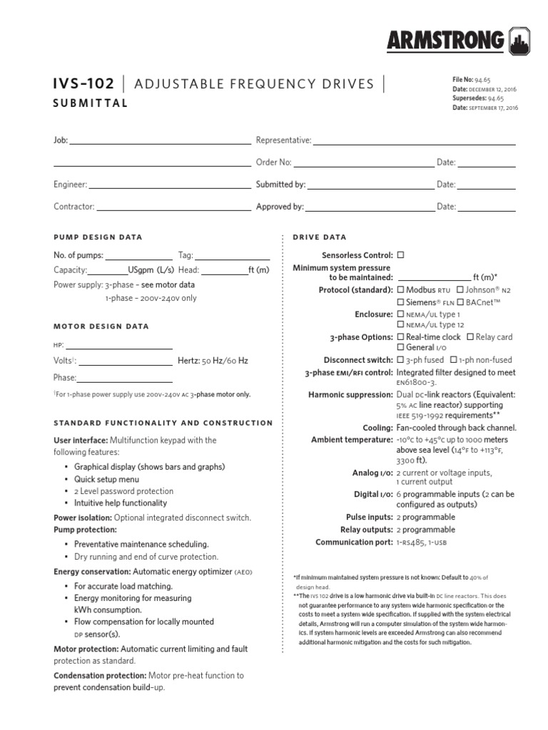 94 65 - IVS - 102 - Submittal PDF | PDF | Electric Motor | Mains ...