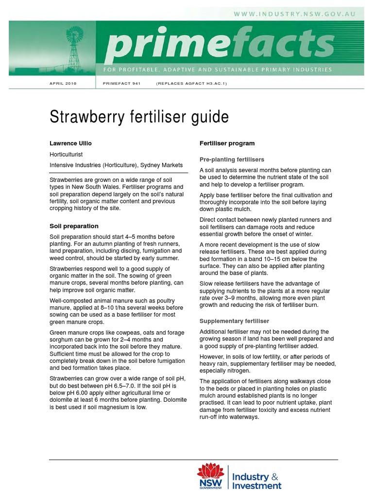 Strawberry Fertilizer Guide and Schedule | PDF | Plant Nutrition ...