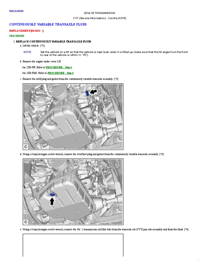 2014-16 Transmission CVT Fluid Change - Corolla (k313) | PDF