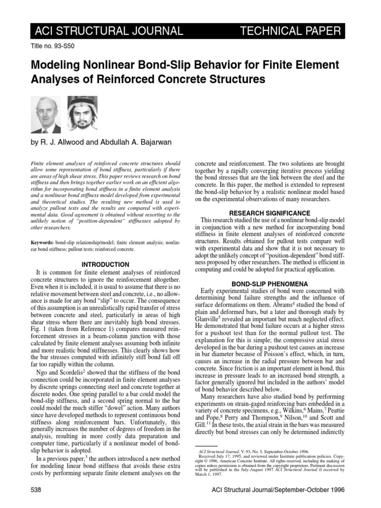 Modeling Nonlinear Bond-Slip Behavior For Finite Element Analyses of ...