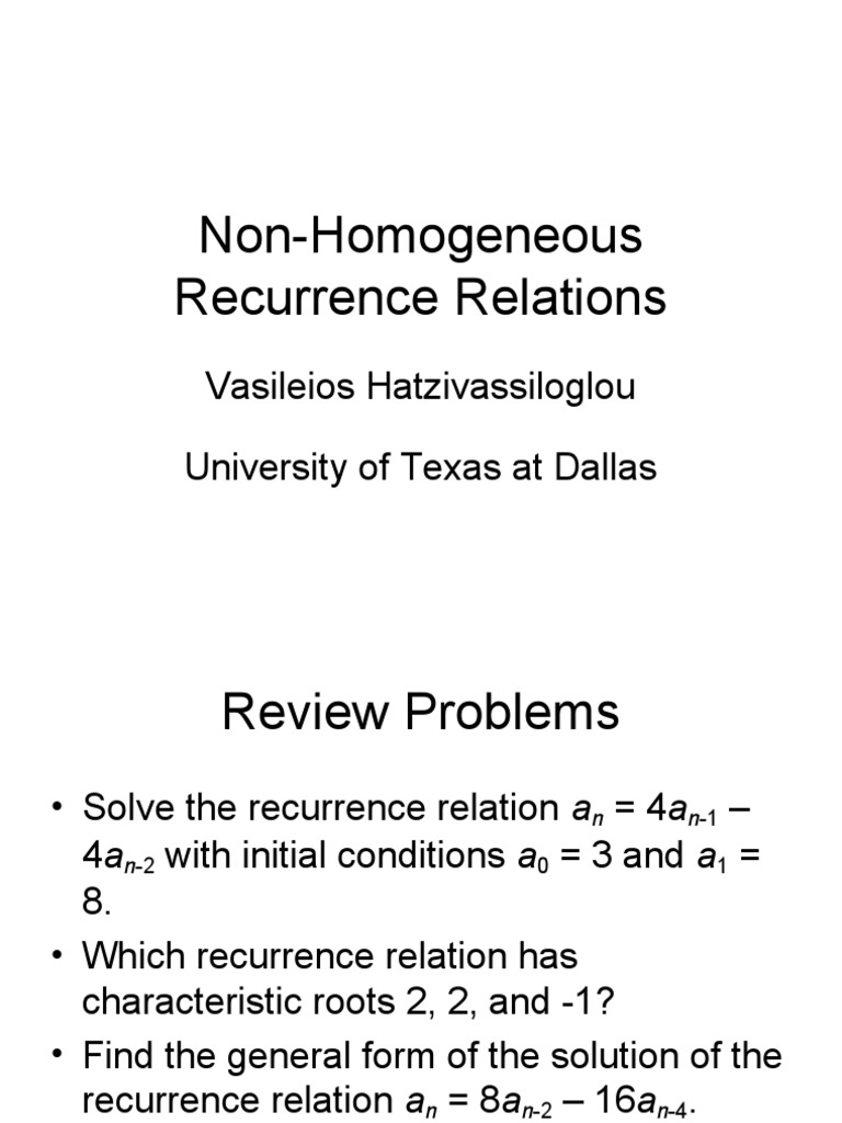 Non Homogeneous Recurrence Relations Pdf Recursion Recurrence