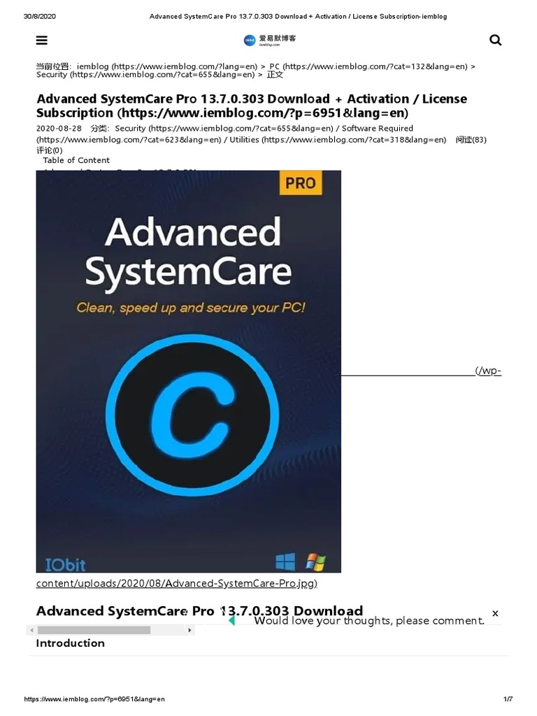 Advanced SystemCare Pro 13.7.0.303 Download + Activation - License ...