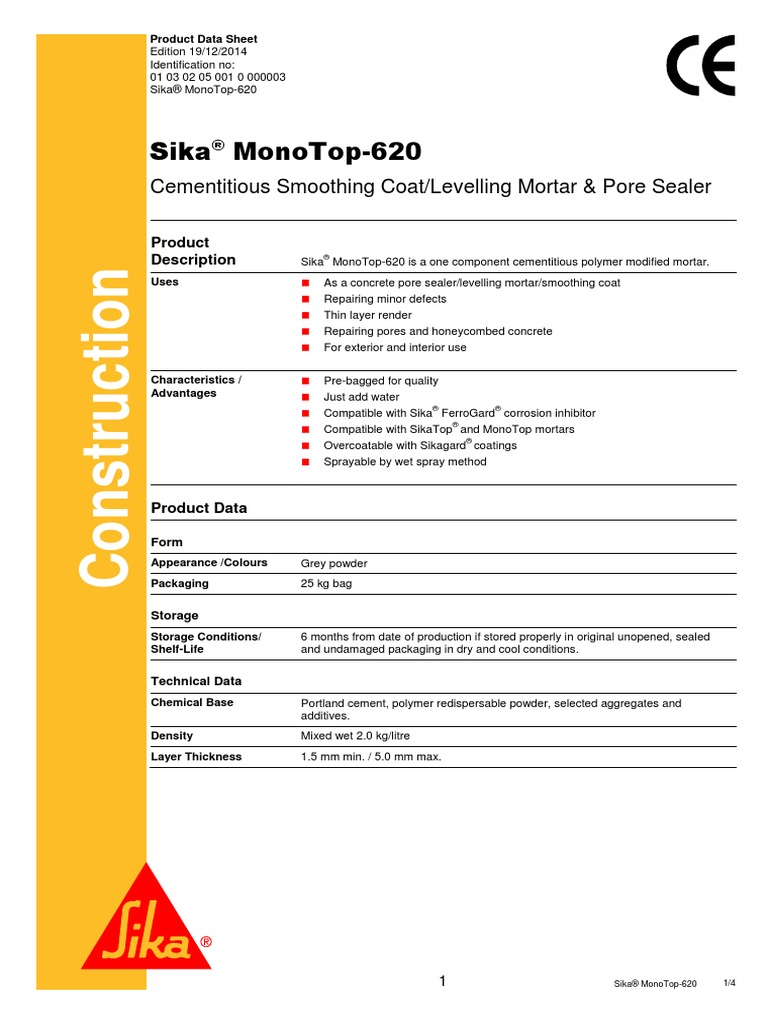 Sika MonoTop 620 PDS (CE) | PDF | Mortar (Masonry) | Concrete