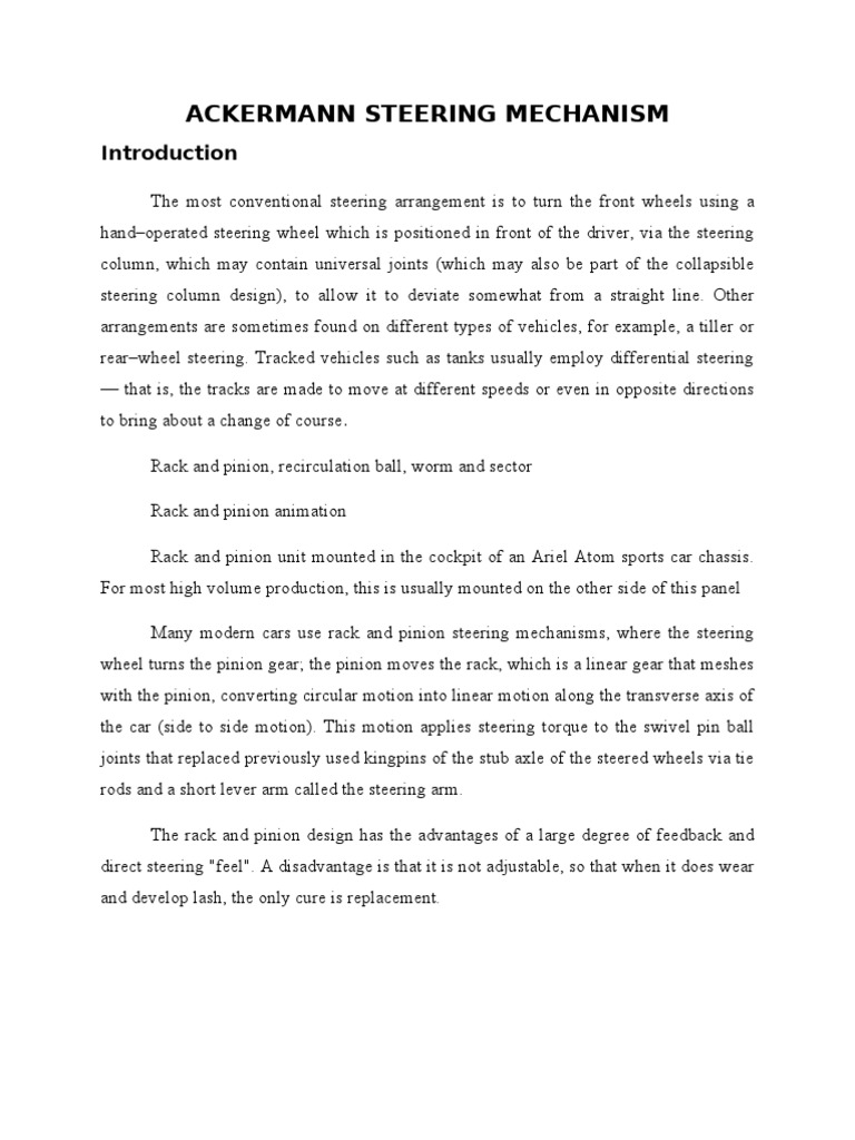 Ackermann Steering Mechanism | PDF | Steering | Transportation Engineering