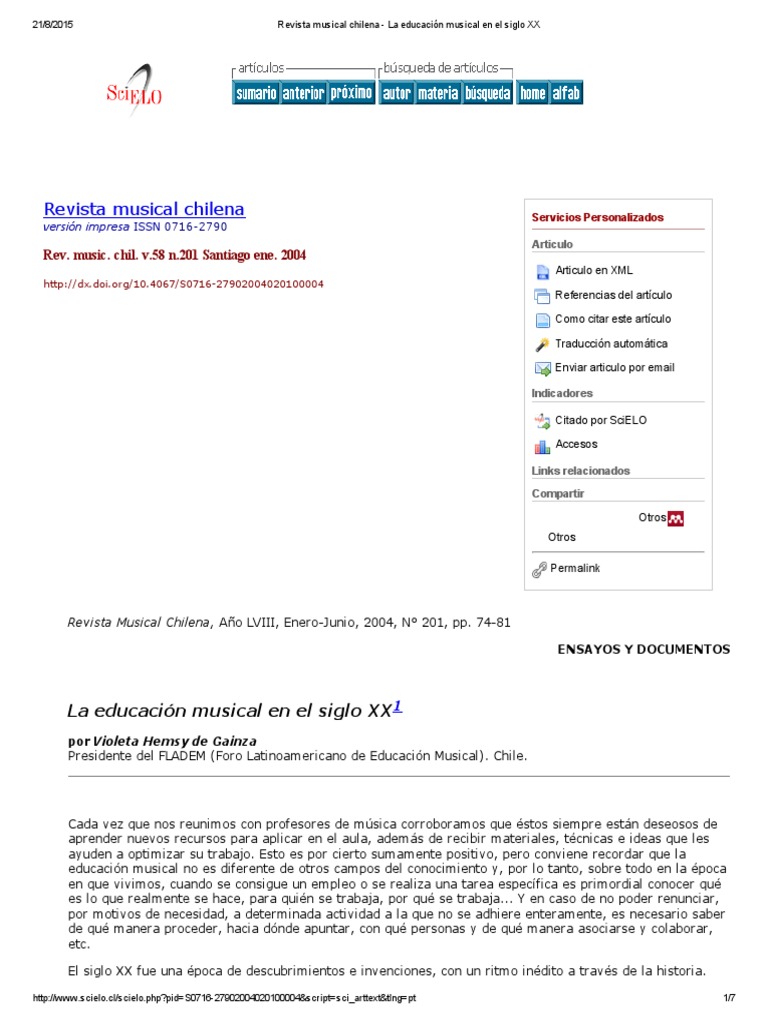 Hemsy, V. - La Educación Musical en El SXX PDF | PDF | America latina ...