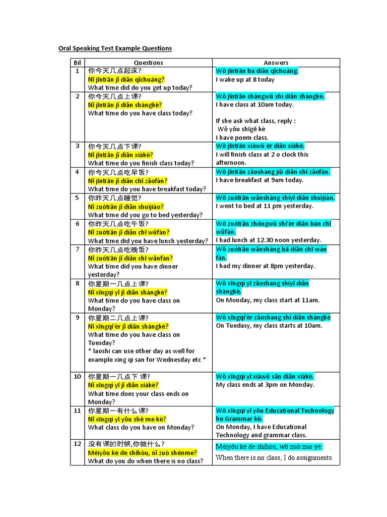 Oral Speaking Test Example Questions | Download Free PDF | Eating ...