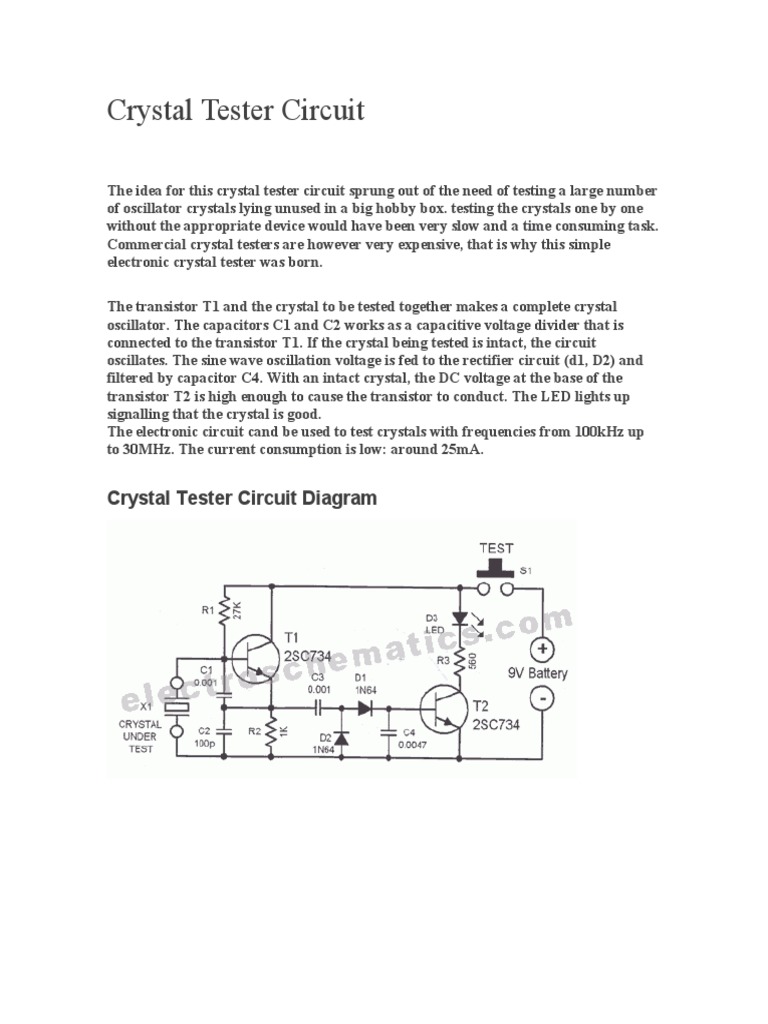 Crystal Tester Circuit Diagram | PDF | Science & Mathematics