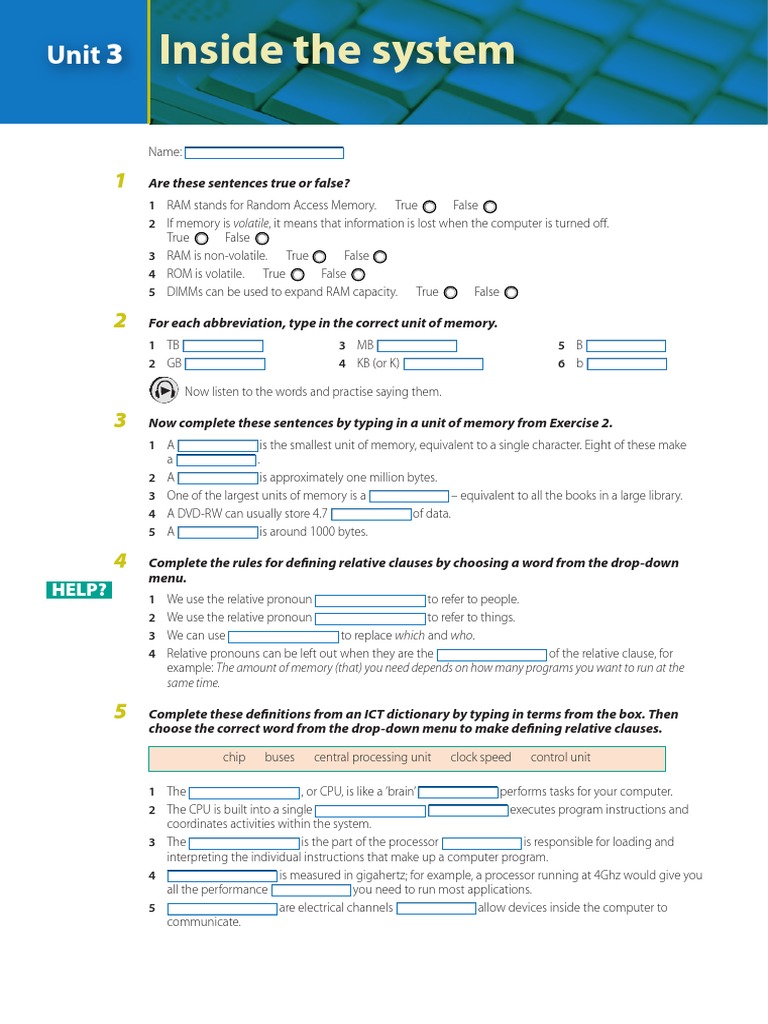 Infotech4 Intermediate Unit3 Workbook PDF | PDF | Computer Data Storage | Random Access Memory
