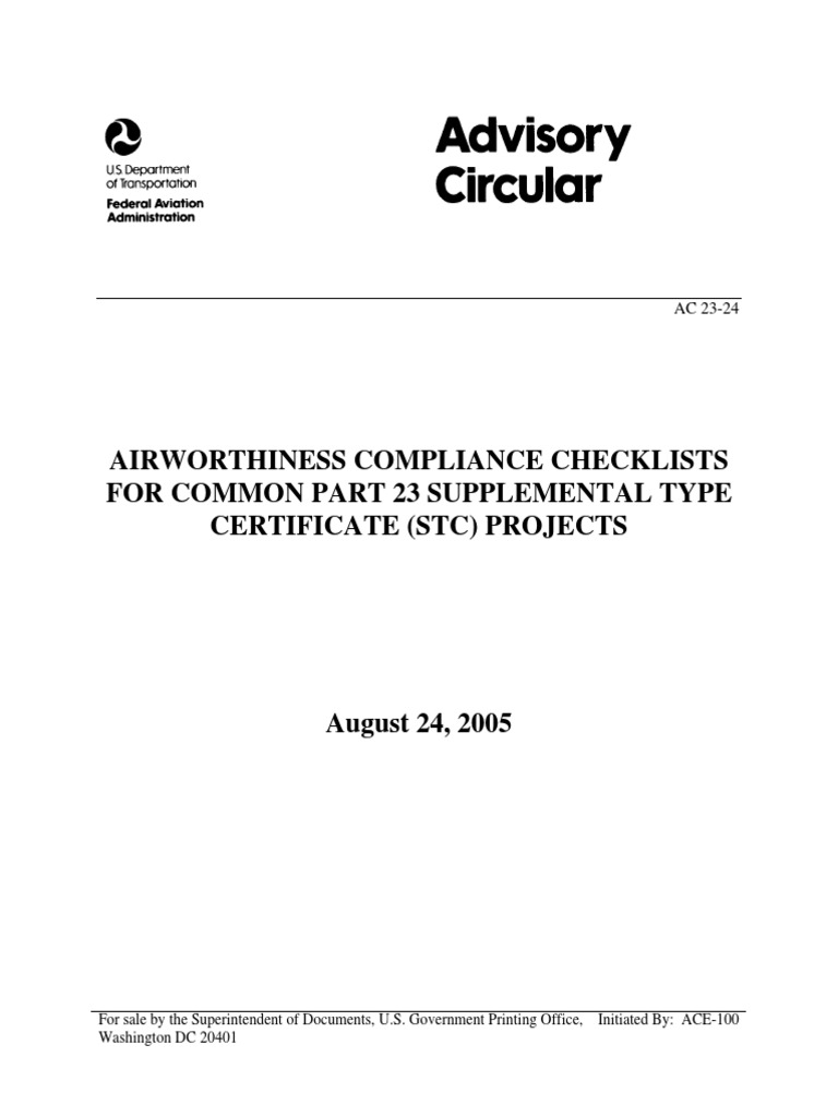 Airworthiness Compliance Checklists For Common Part 23 Supplemental ...